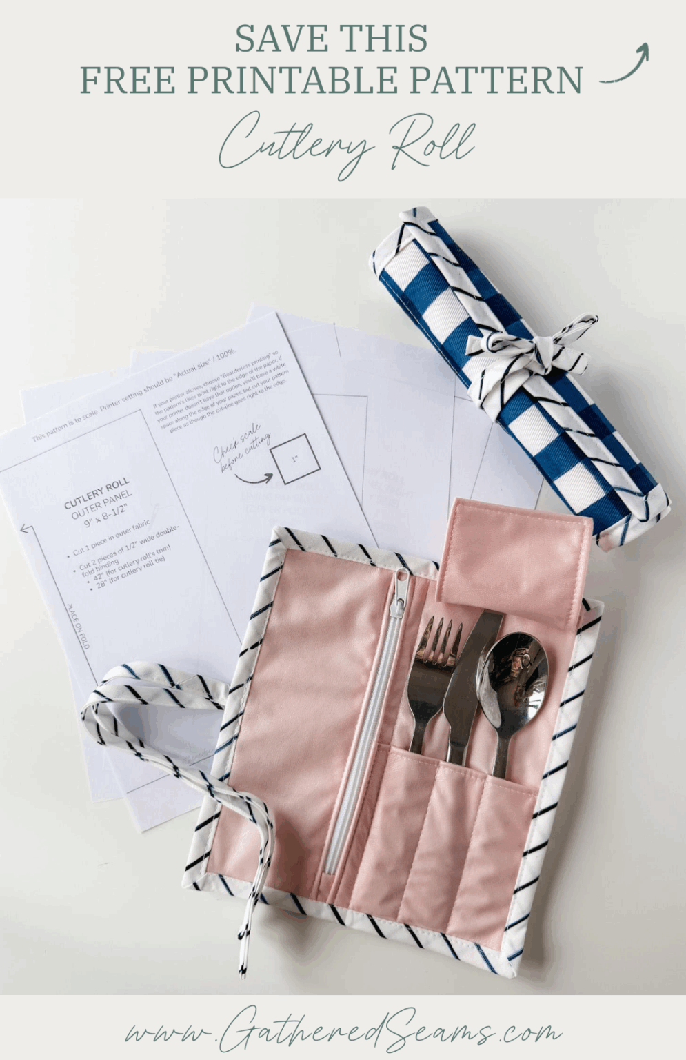 How To Sew A Cutlery Roll | Free Printable Pattern - Gathered Seams